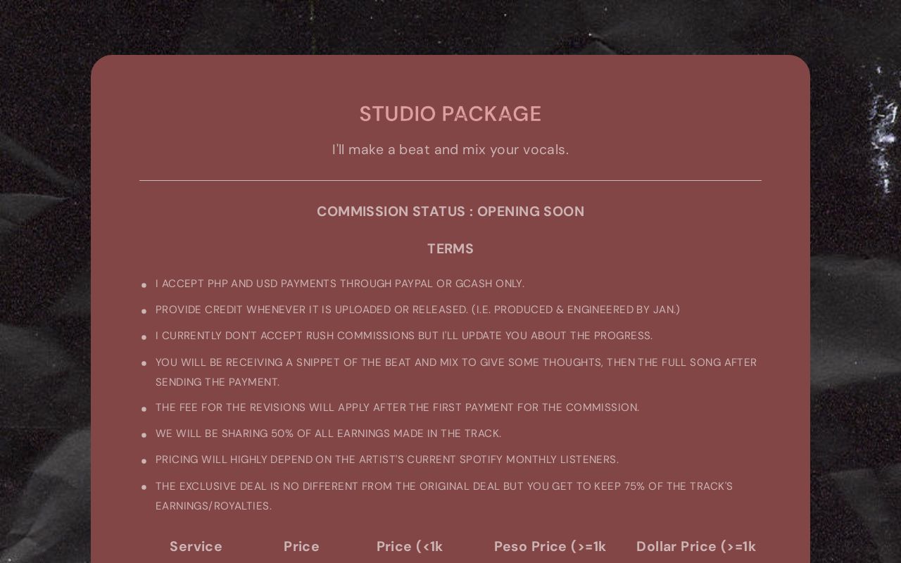 JAN. | Studio Package